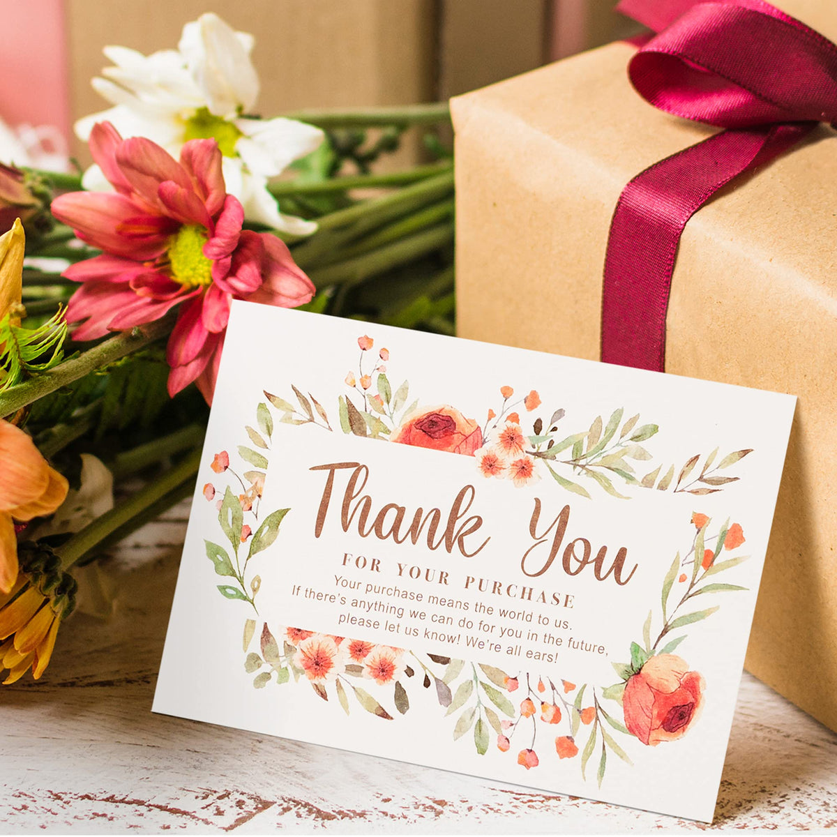MATICAN Thank You For Your Order Cards, 50-Pack Floral Thank You For Y ...